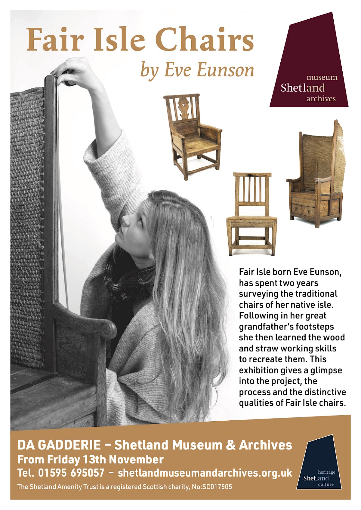 Fair Isle Chairs on display in Da Gadderie | Shetland Museum & Archives