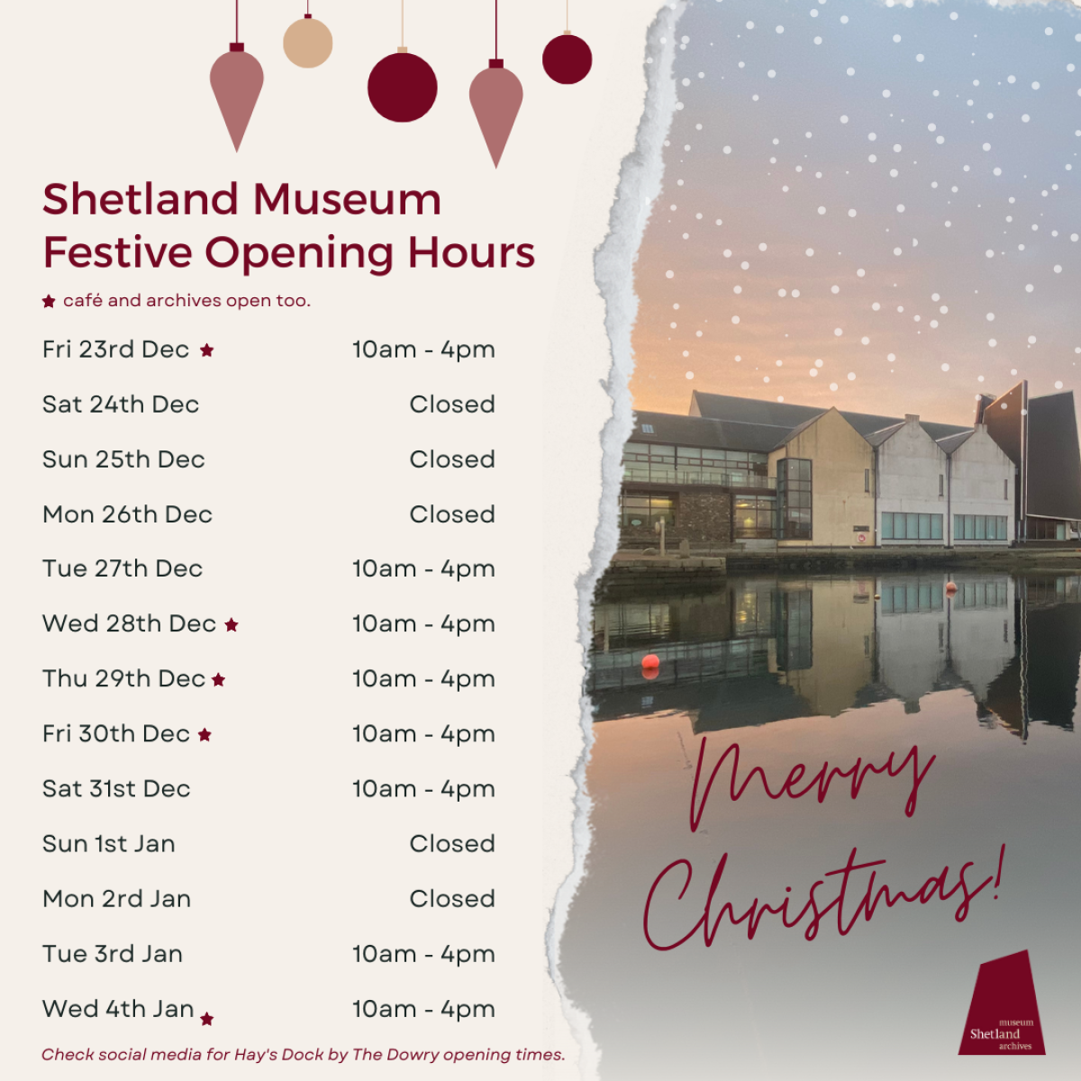 Festive Opening Hours | Shetland Museum & Archives